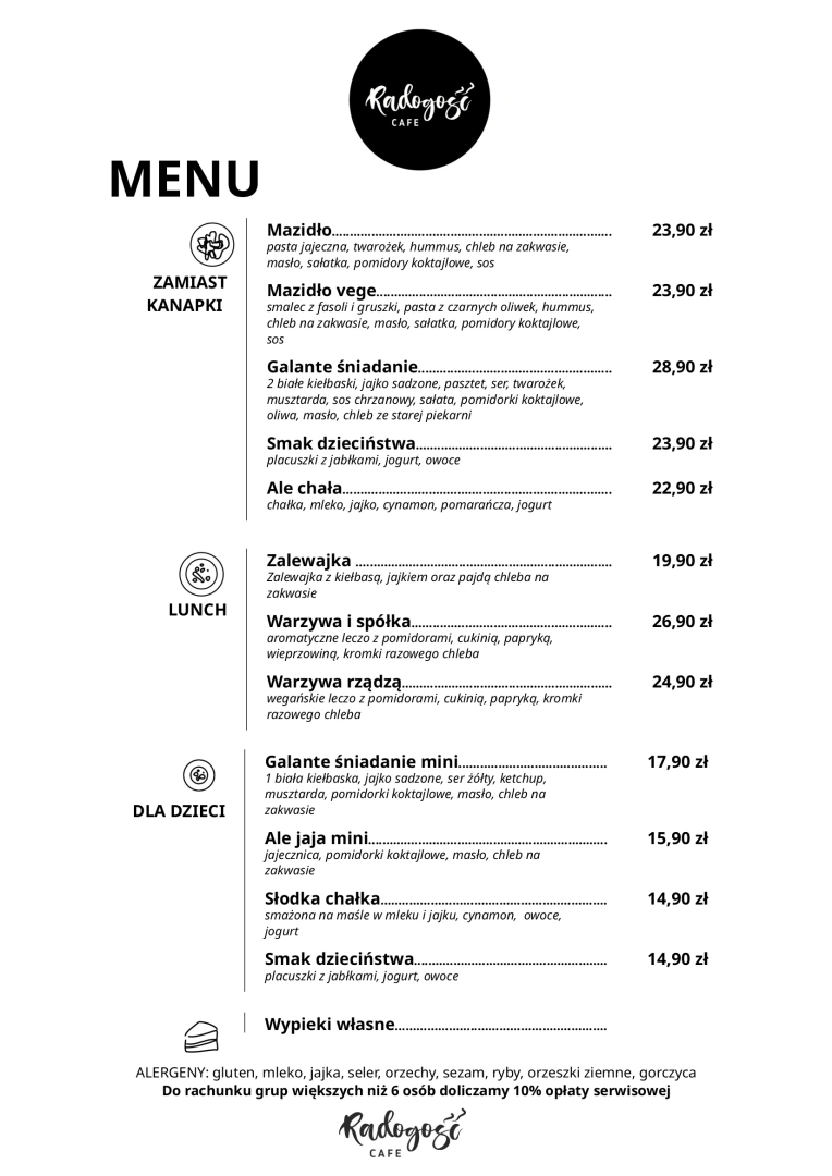 Radogość Cafe - Menu
